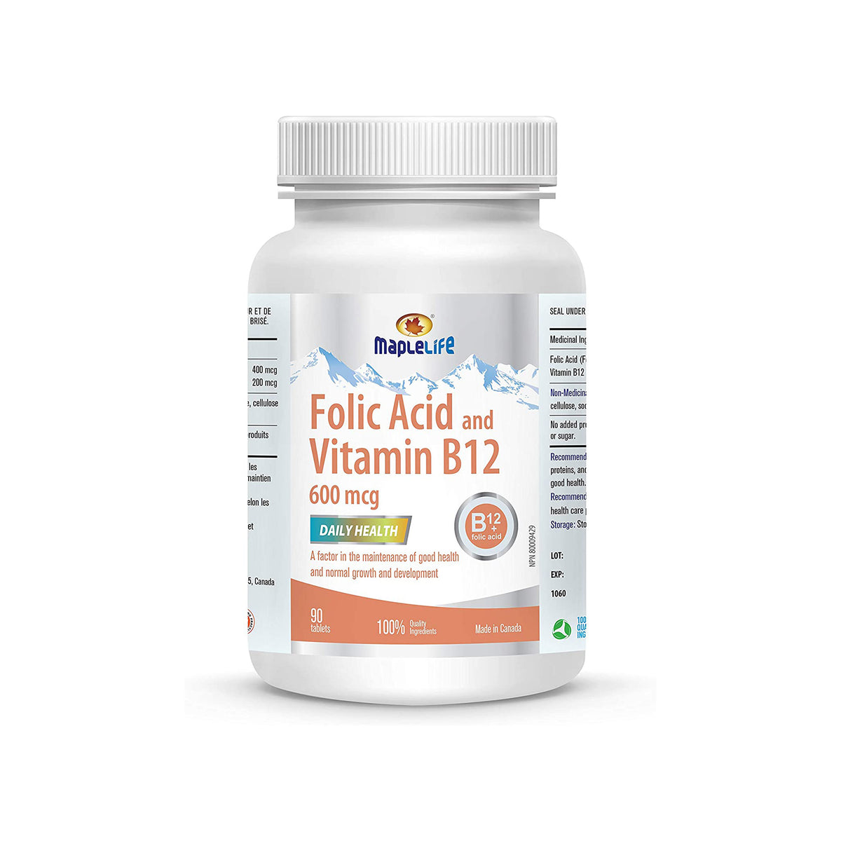 Folic Acid and Vitamin B12 600 mcg 90 Tablets – MapleLife Nutrition