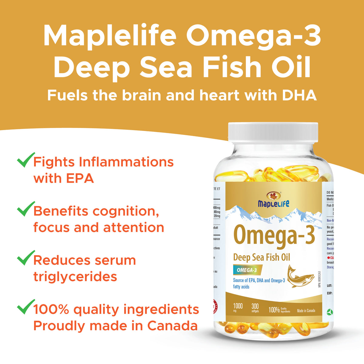 Maplelife Nutrition Omega-3 Fish Oil 1000 Mg 300 Softgels – MapleLife ...